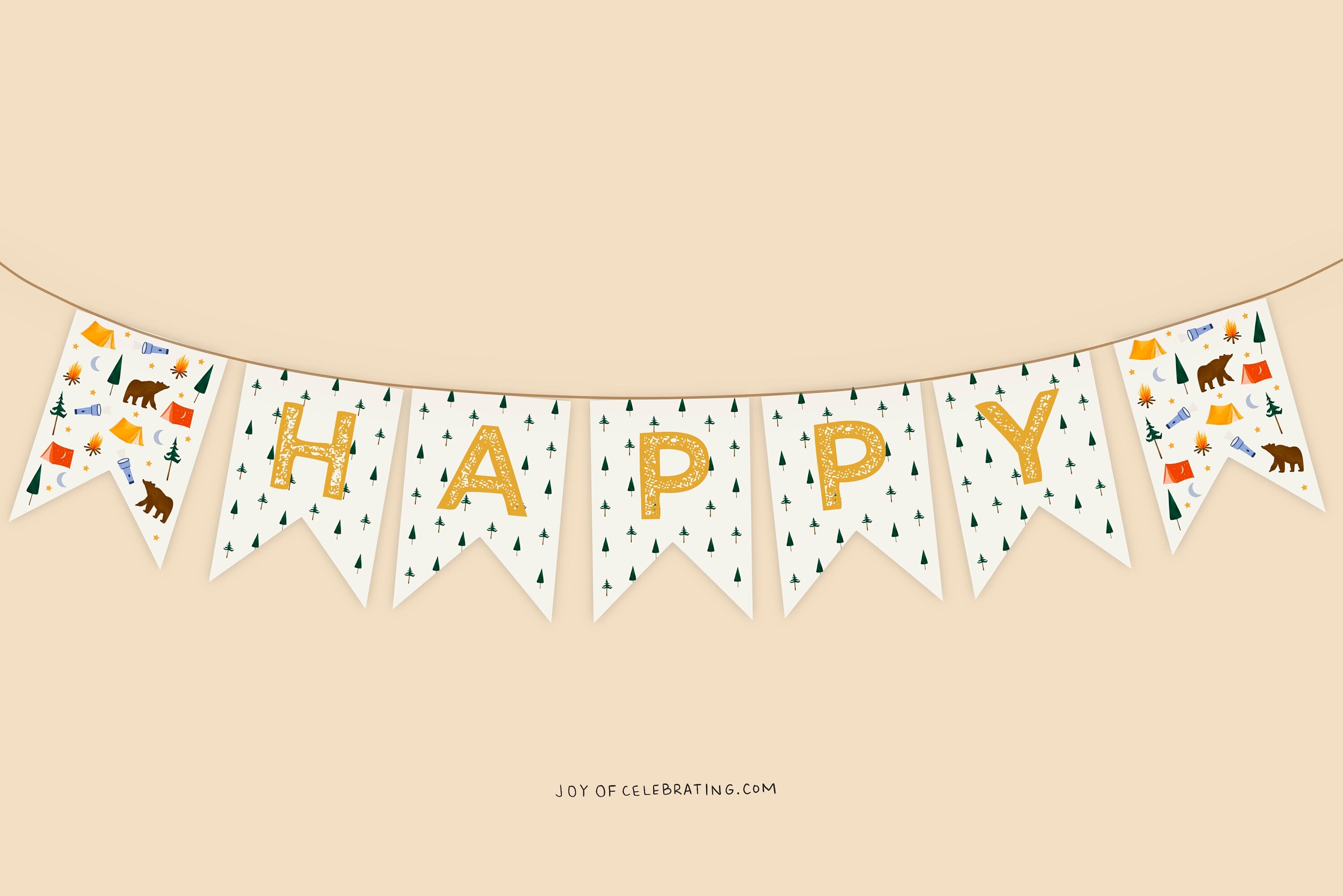 Camp Party | Editable Printable Camping Mountains Party Theme Banner ...