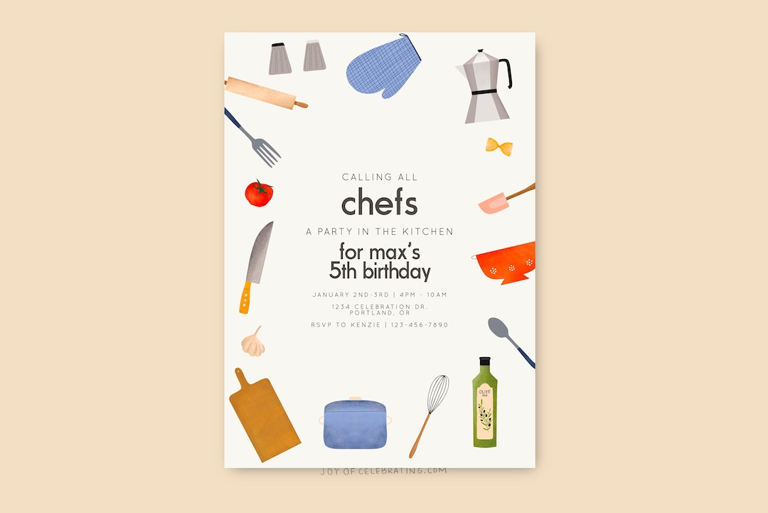 Party Chefs | Modern Simple Cooking Party Invitation Kids or Any Age ...