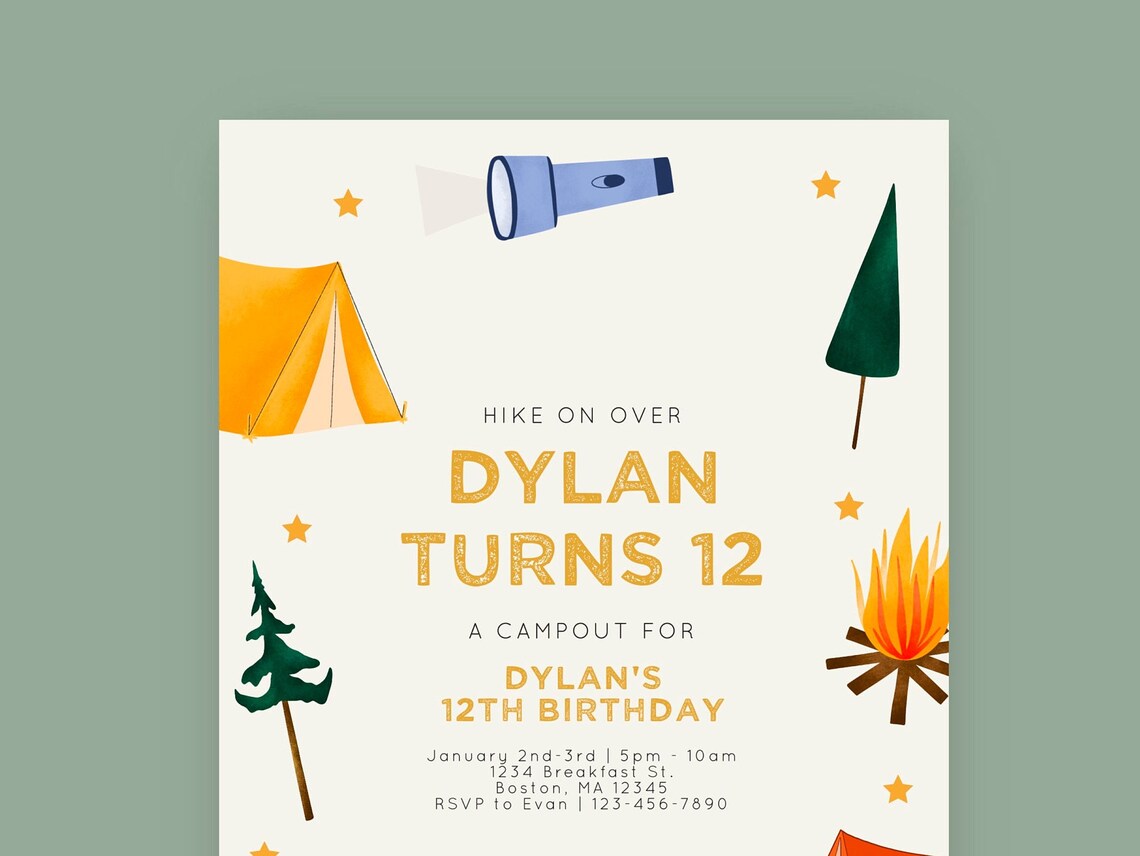 Camp Party | Camping Mountain Nature Themed Birthday Party Invitation ...