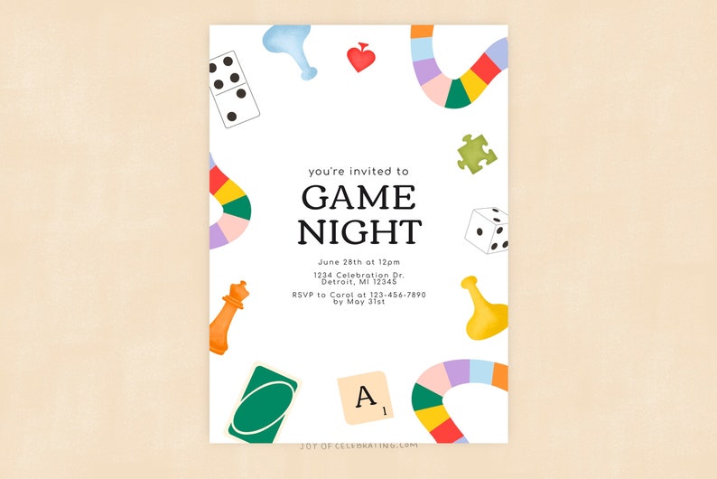 Game Night Fun Game Night Invitation, Board Game Card Game, Girls Night ...