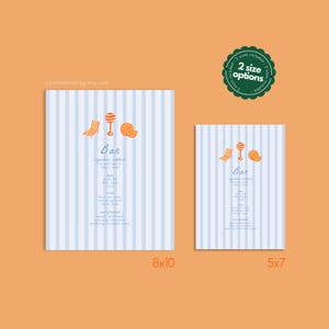 Olivia | Bar Menu for Baby Shower Template, Blue Stripes, Summer Design ...