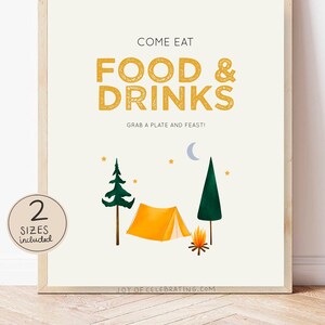 Camp Party | Food & Drinks Camping Party Table Sign, 5x7 8x10 Editable ...