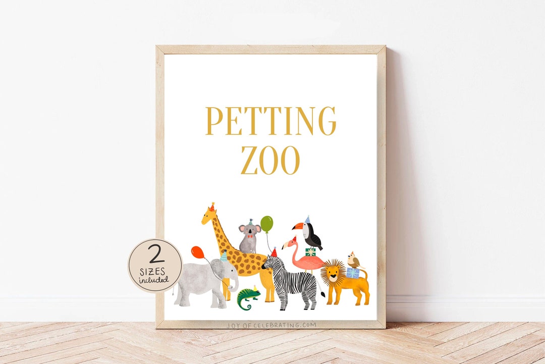 Party at the Zoo | Zoo Animals Petting Zoo Table Sign, 5x7 8x10 ...