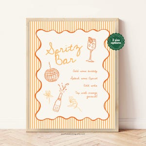 Pia | Spritz Bar Table Sign Template, Hand Drawn Spritz Hens, Bridal ...