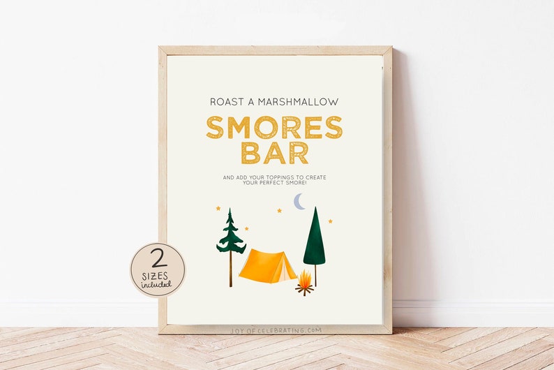 Camp Party Smores Bar Camping Party Table Sign, 5x7 8x10 Editable ...