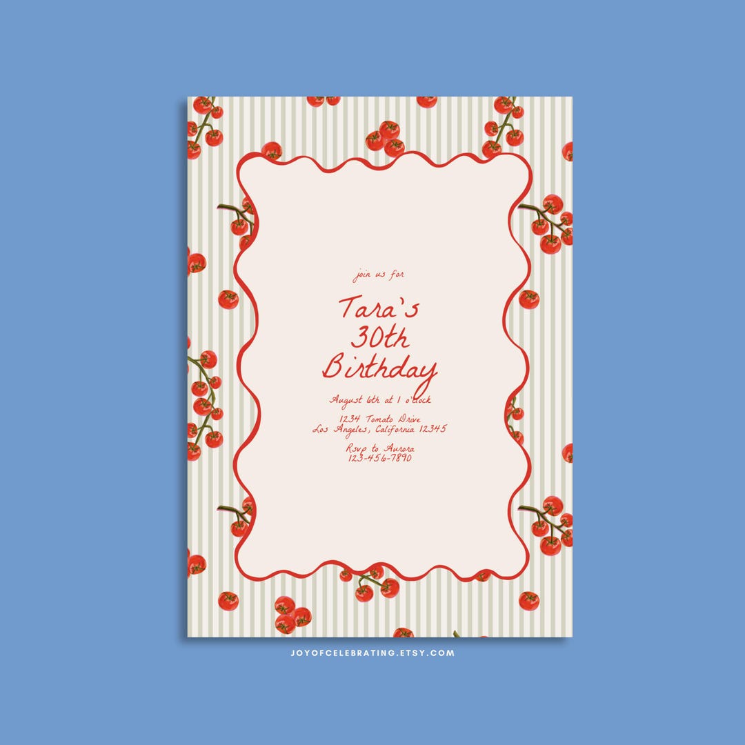 Tara | Tomato Themed Birthday Party Invitation, Italian Food, Garden ...