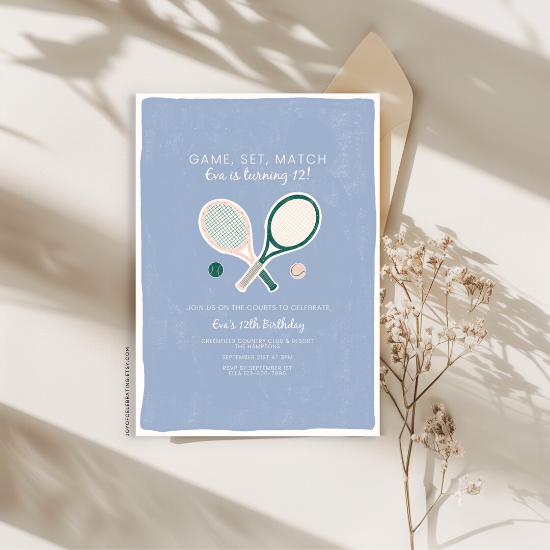 EVA | Tennis Birthday Party Invite, Country Club Sophisticated Classy ...