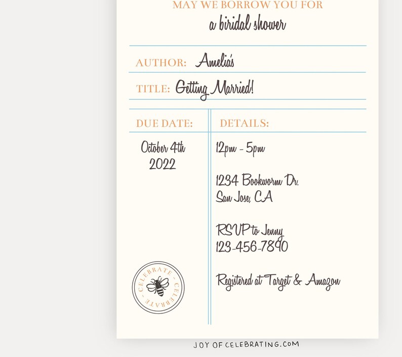 Library Slip | Unique Bridal Shower Vintage Library Slip Card Style ...