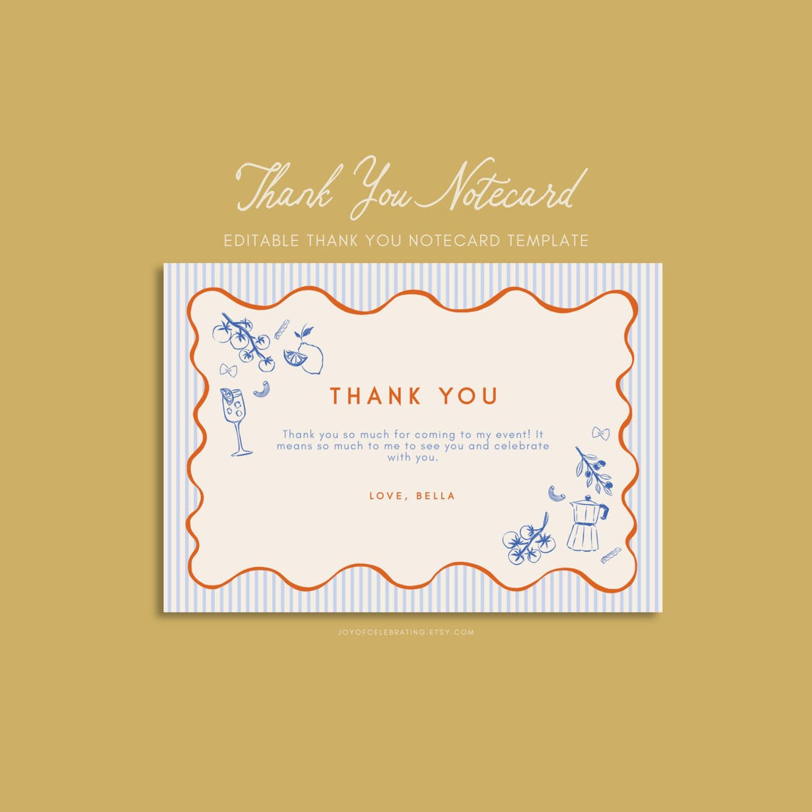 Bella | Italian Art Thank You Notecard Template, Fully Customizable ...