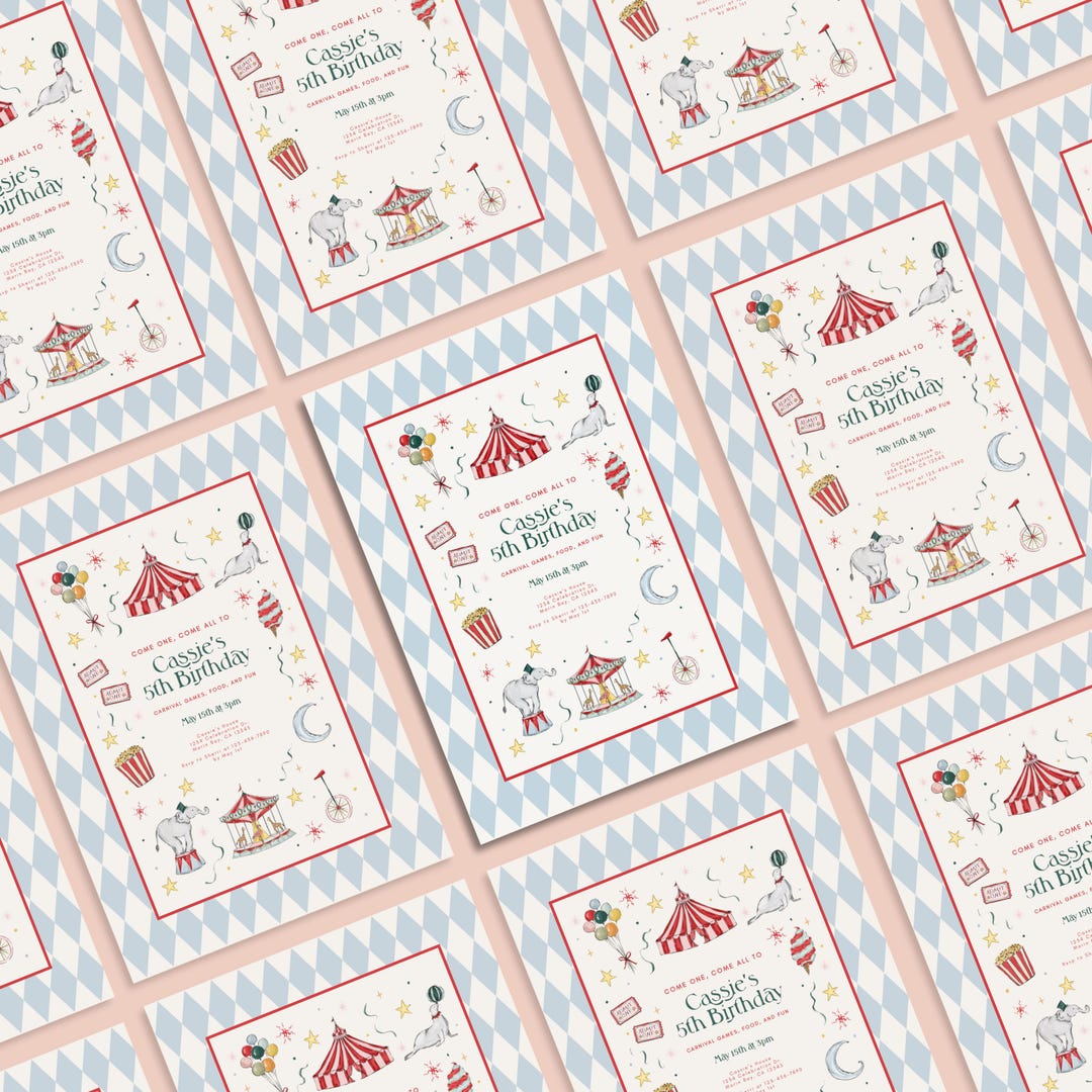 Cassie | Circus Carnival Birthday Party Invitation Template, Fun Circus ...