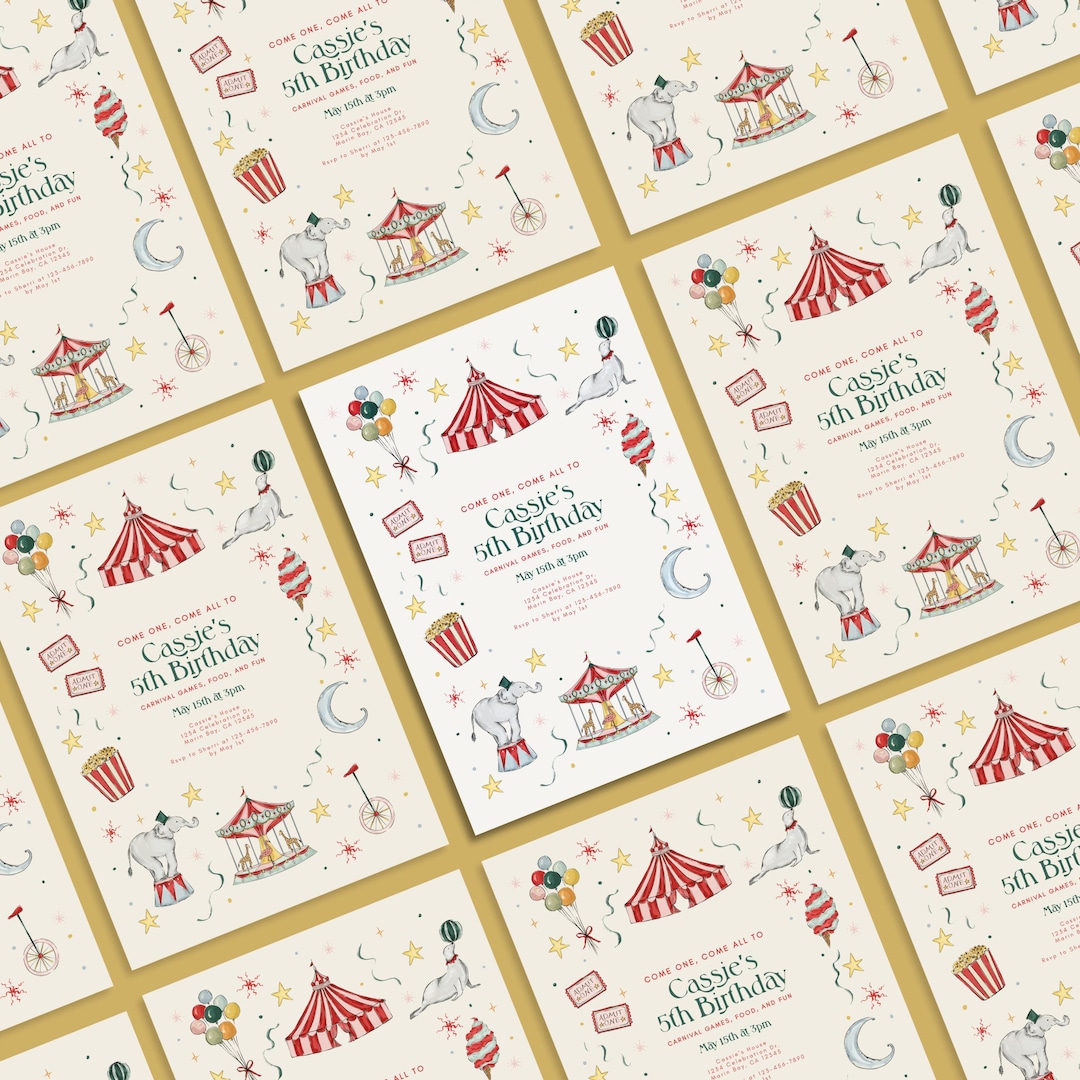 Cassie | Circus Carnival Birthday Party Invitation Template, Fun Circus ...