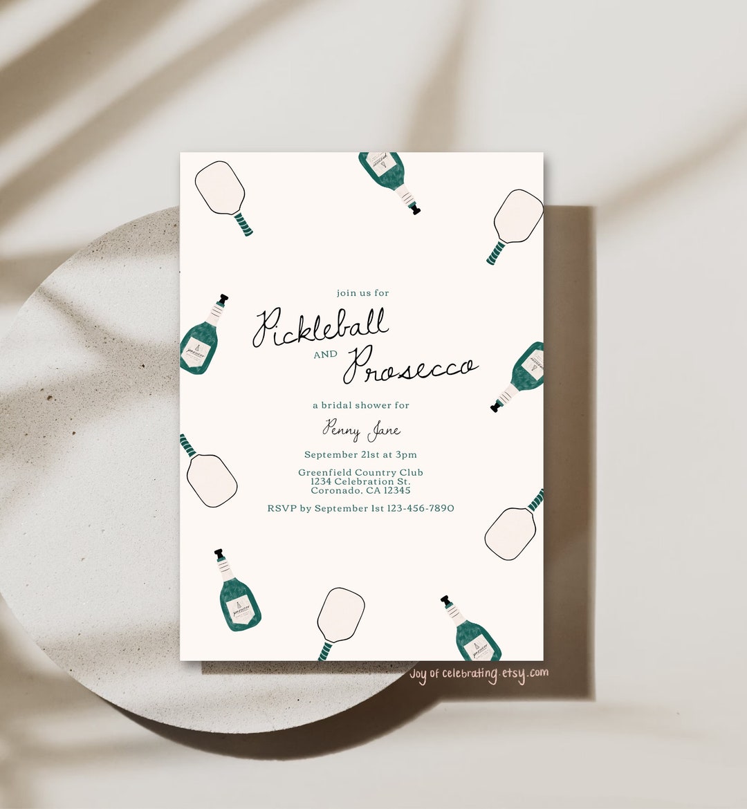 Pickleball & Prosecco | Country Club Bridal or Couples Shower Invite ...