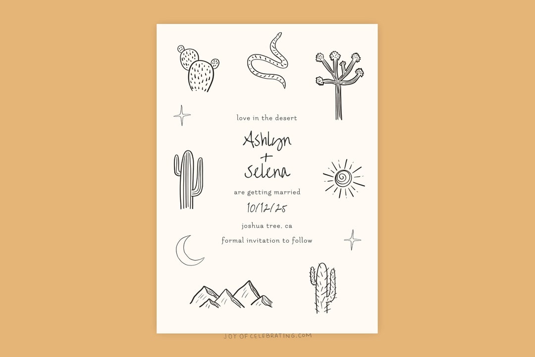 Joyful Scribbles Joshua Tree Save the Date, Hand Drawn Doodle Boho Desert Illustrations ...