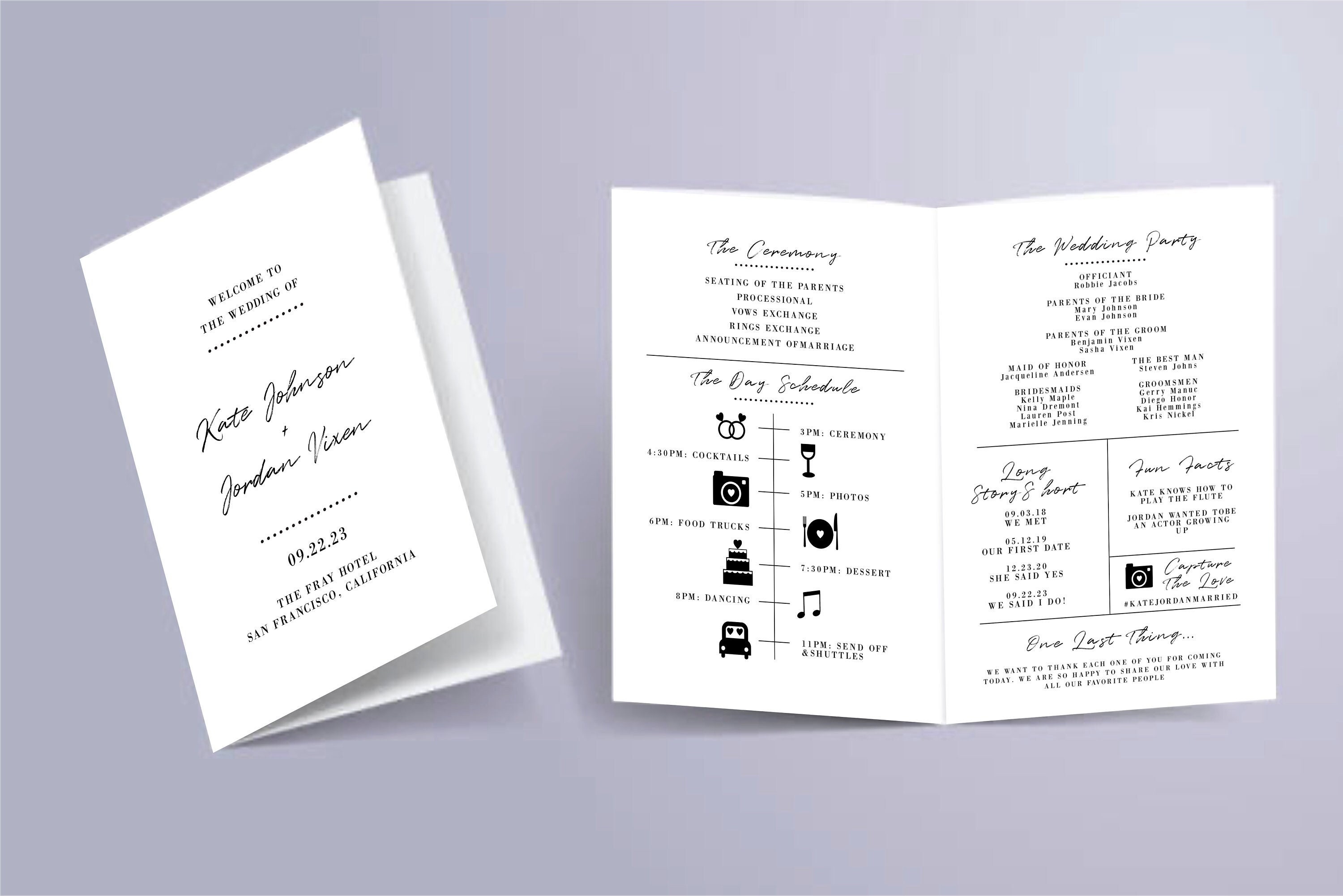 Timeless Minimalist Wedding Program Foldable 5x7 Editable - Etsy