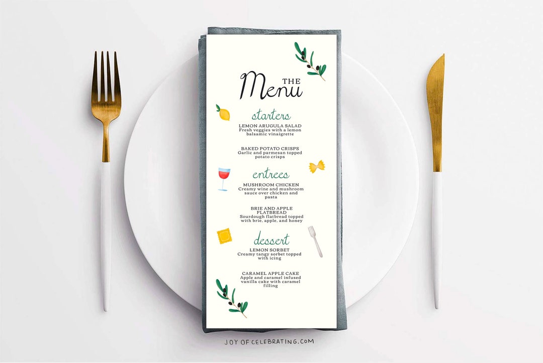 Italian Frolic Beautiful Hand Illustrated Wedding Menu, Handwritten ...