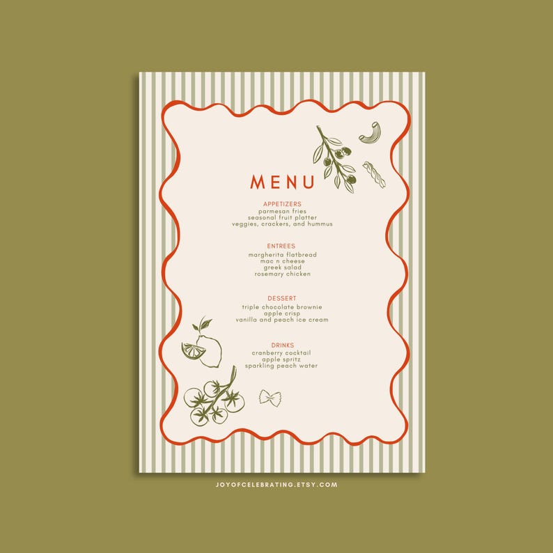 Bella | Italian Stripes Menu Template, Fully Customizable Hand Drawn ...