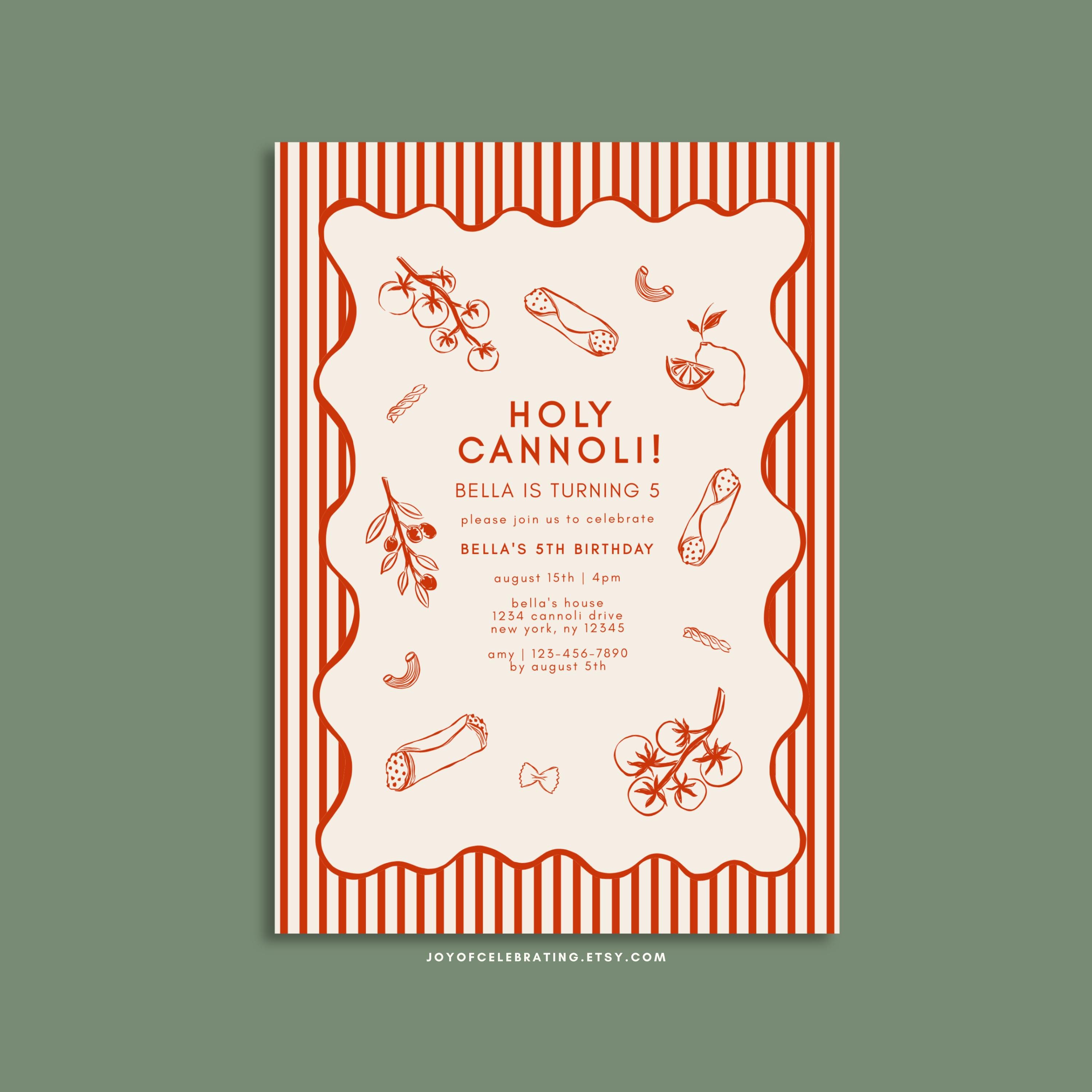 Bella | Holy Cannoli Red Birthday Invitation Template, Fully ...