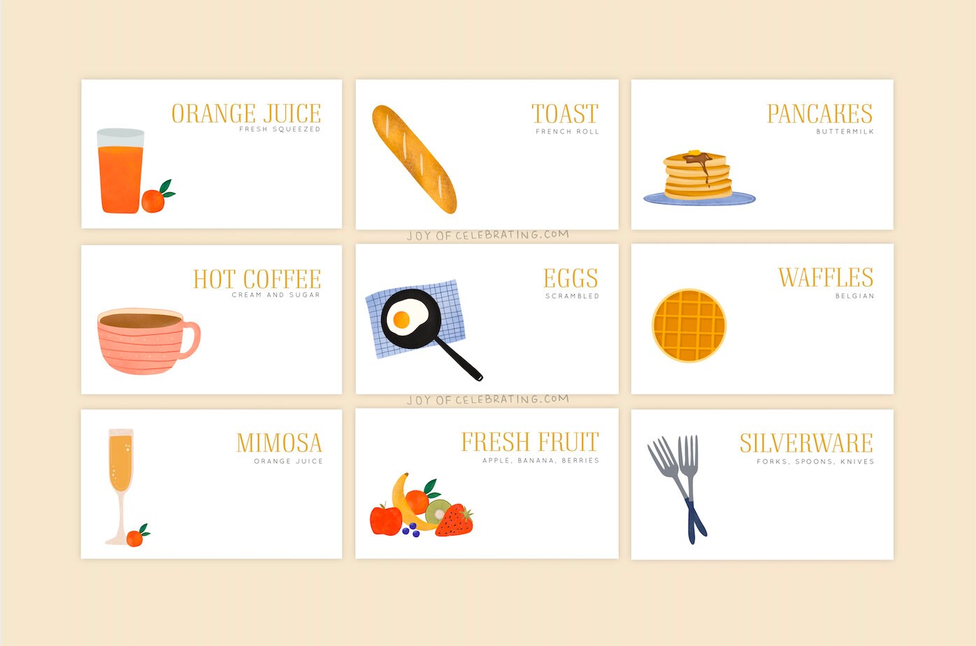 Brunch O'clock 9 Folded Food Tent Templates for Breakfast and Brunch ...