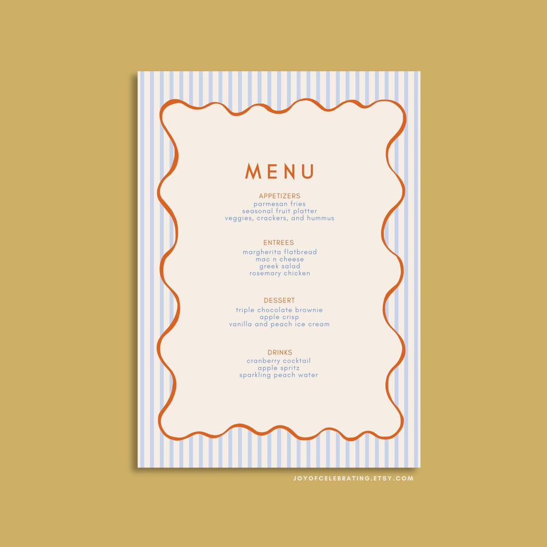 Bella | Italian Stripes Menu Template, Fully Customizable Hand Drawn ...