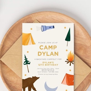 Camp Party | Camping Mountain Nature Themed Birthday Party Invitation ...