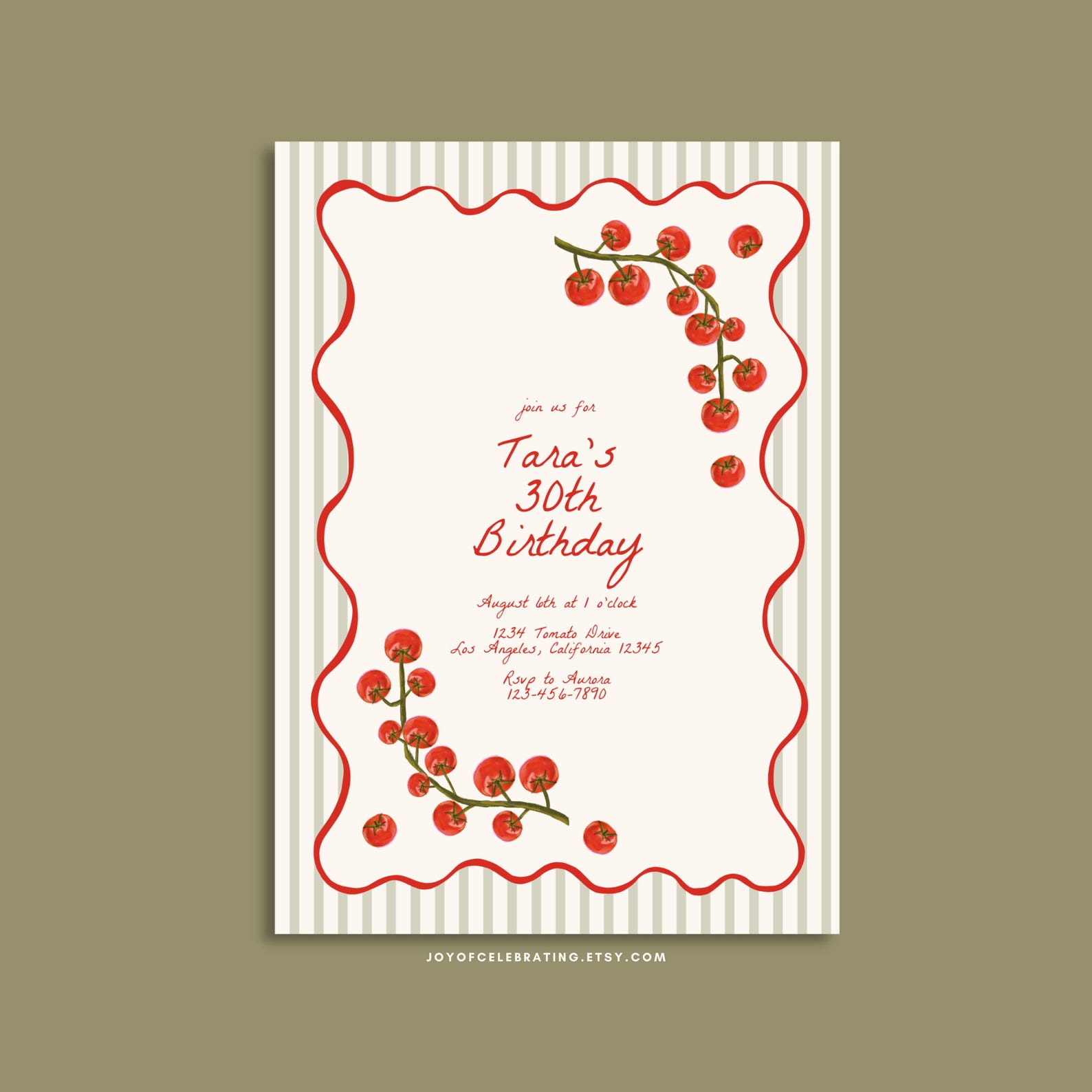 Tara | Tomato Themed Birthday Party Invitation, Italian Food, Garden ...