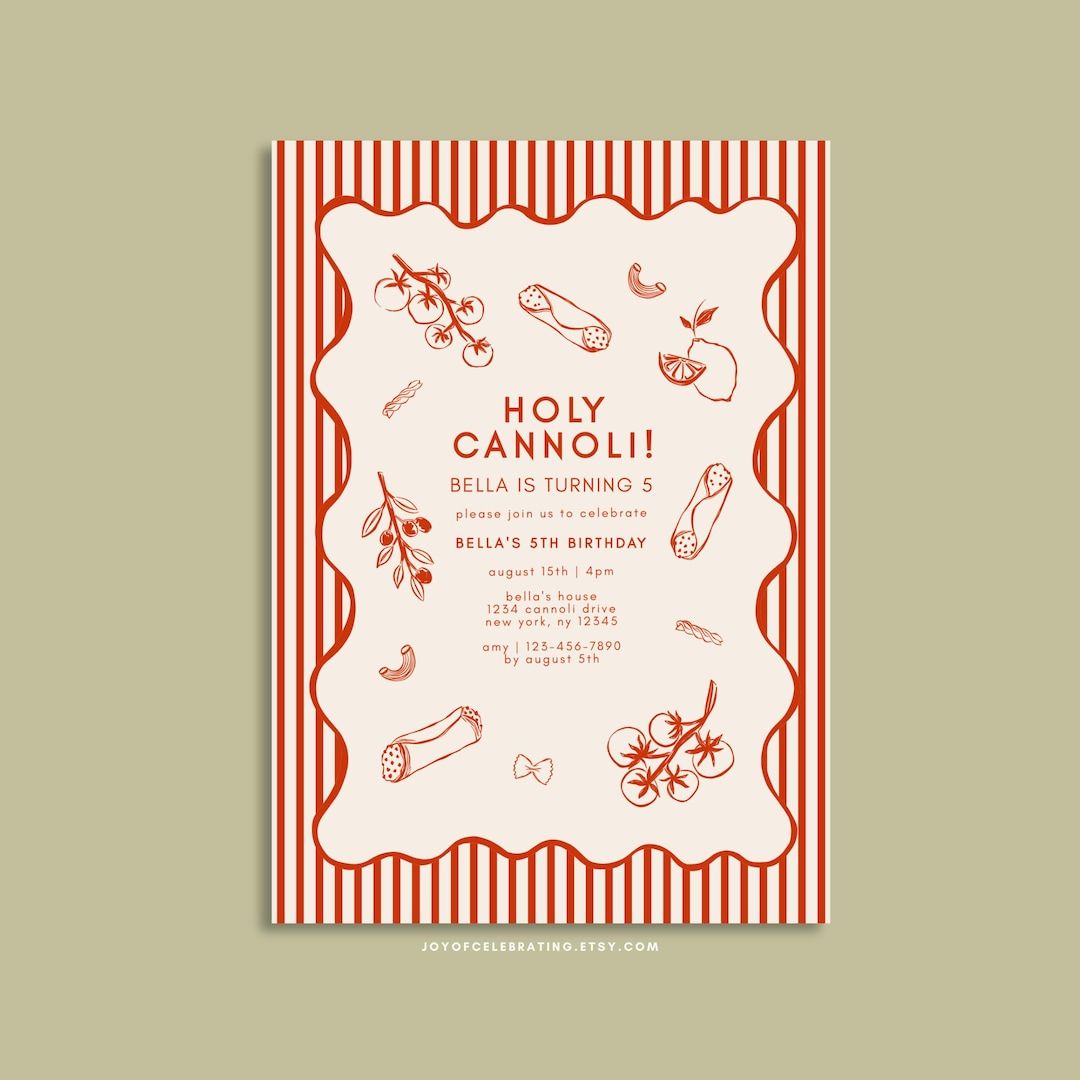 Bella | Holy Cannoli Red Birthday Invitation Template, Fully ...