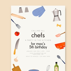 Party Chefs | Modern Simple Cooking Party Invitation Kids or Any Age ...