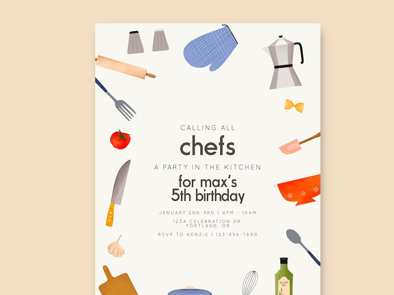 Party Chefs Modern Simple Cooking Party Invitation Kids or Any Age ...
