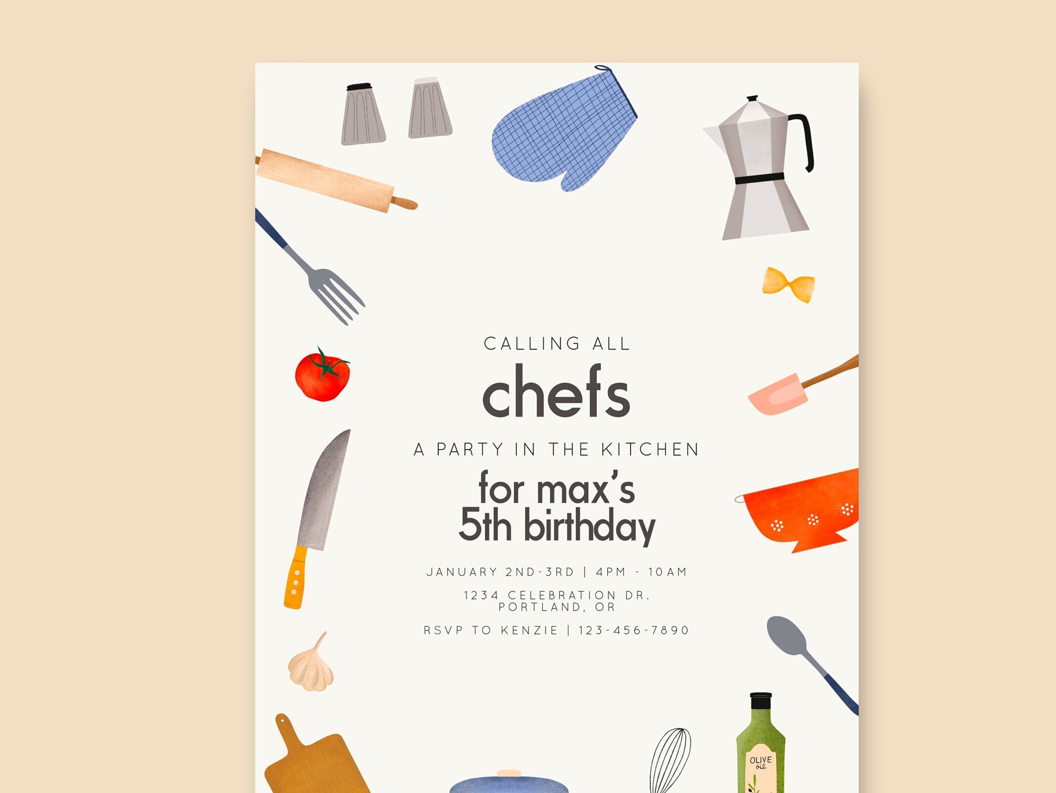 Party Chefs Modern Simple Cooking Party Invitation Kids or Any Age ...