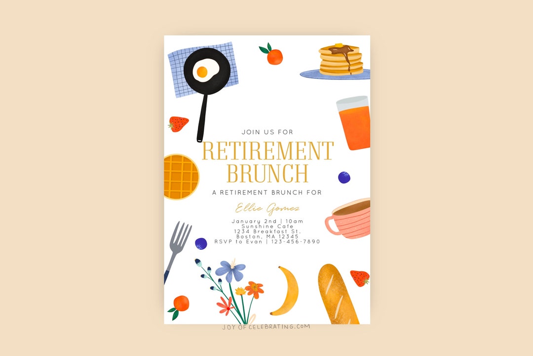 Brunch O'clock Modern Retirement Brunch Invitation for Retiring Adults ...
