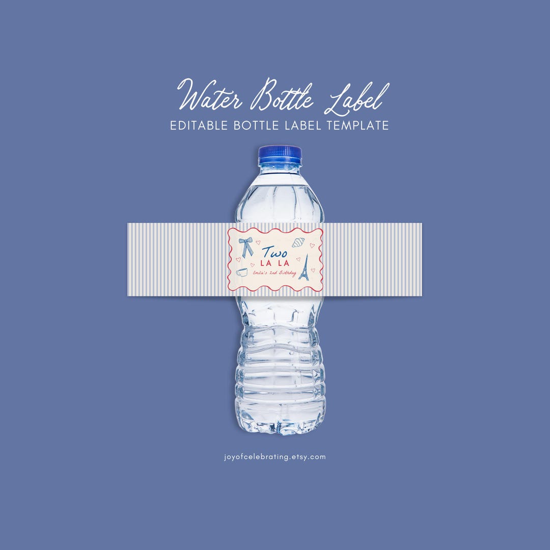 EMILIE | Paris French Themed Party Water Bottle Labels, Modern Simple ...