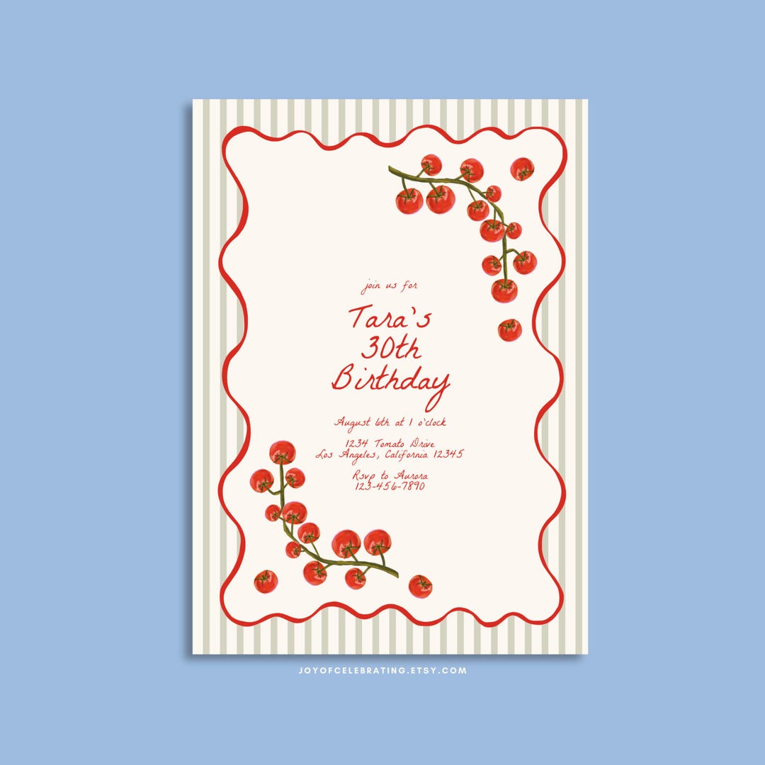 Tara | Tomato Themed Birthday Party Invitation, Italian Food, Garden ...