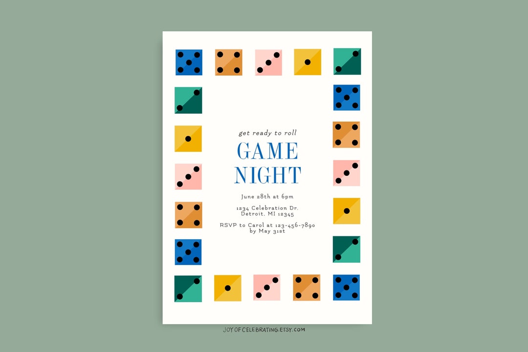 Dice Roll | Fun Game Night Invitation, Dice Board Game Card Game, Girls ...