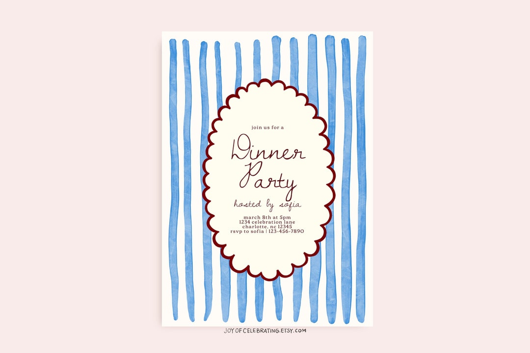 Clara | Sweet Vintage Framed Striped Party Invitation Template, Cute ...