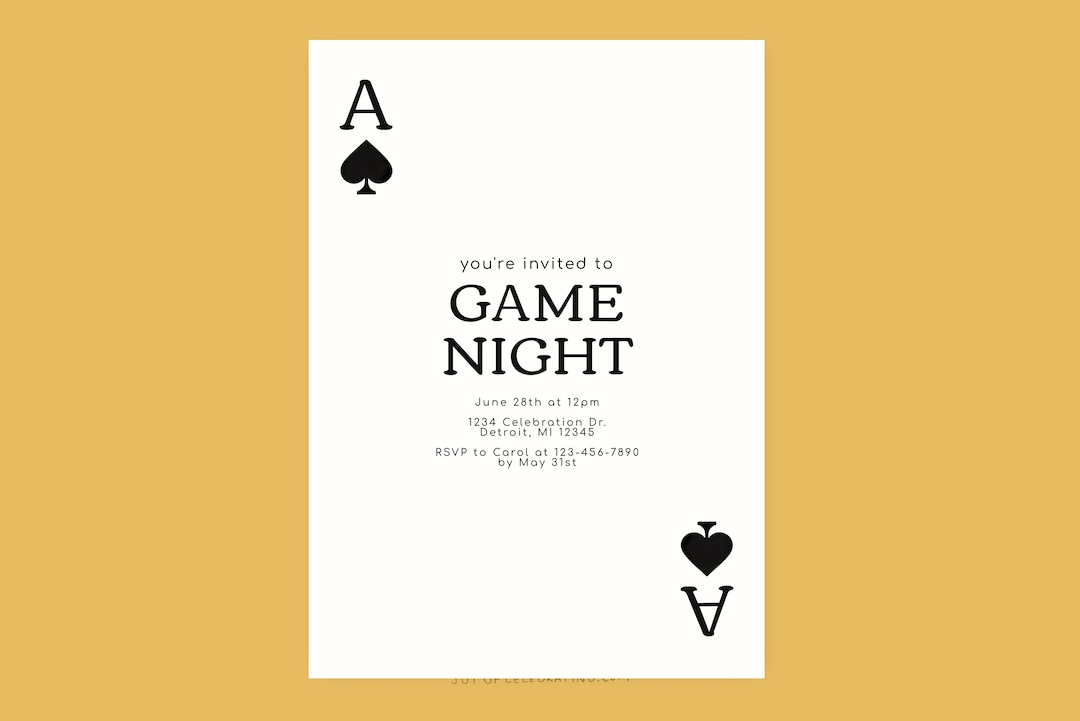 Game Night | Minimalist Playing Card Game Night Invitation, Card Game ...