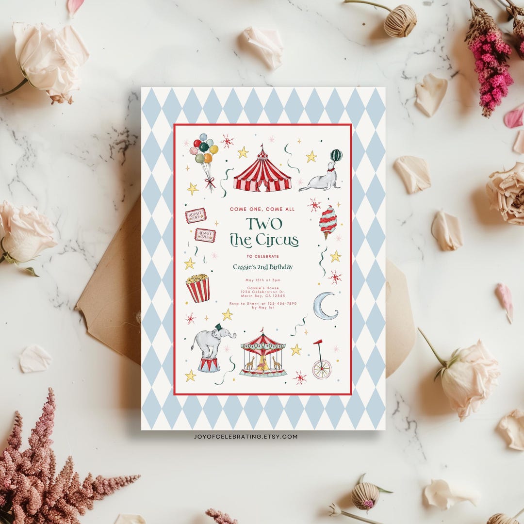 Cassie | Two the Circus Carnival 2nd Birthday Party Invitation Template ...