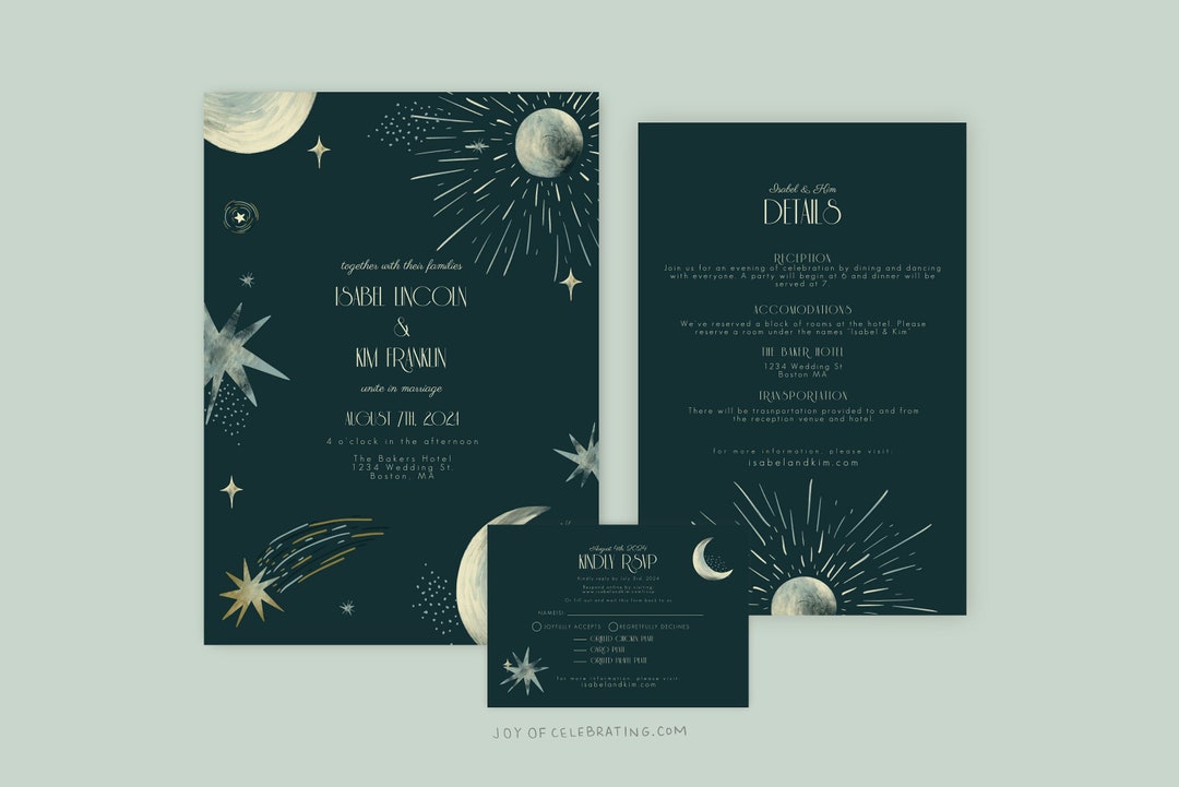 Starry Skies | Celestial Sky Wedding Invitation Suite, Moon and Stars ...