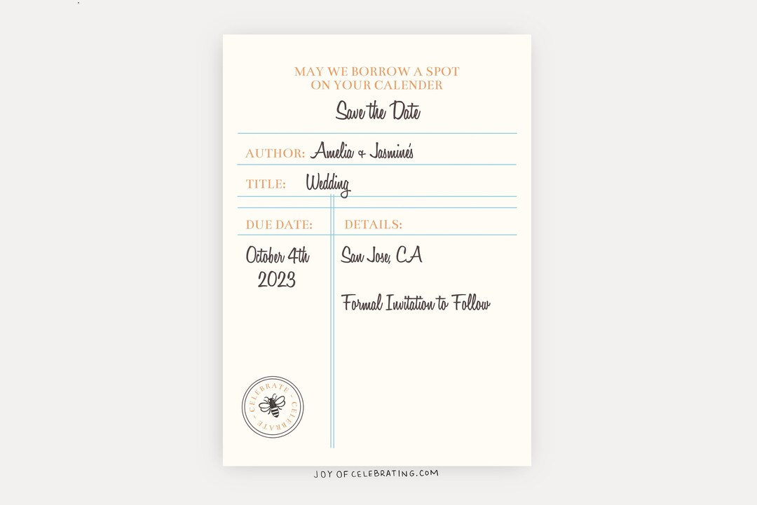 Library Slip | Unique Save the Date Vintage Library Slip Card Style ...