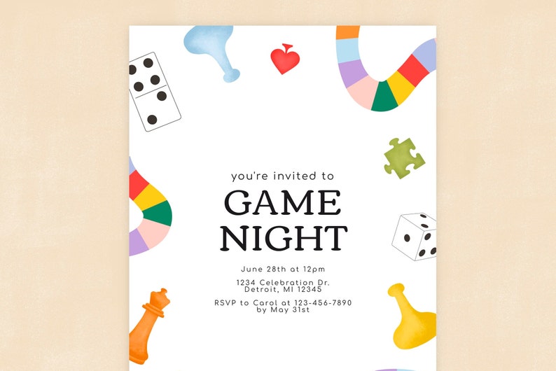 Game Night Fun Game Night Invitation, Board Game Card Game, Girls Night ...