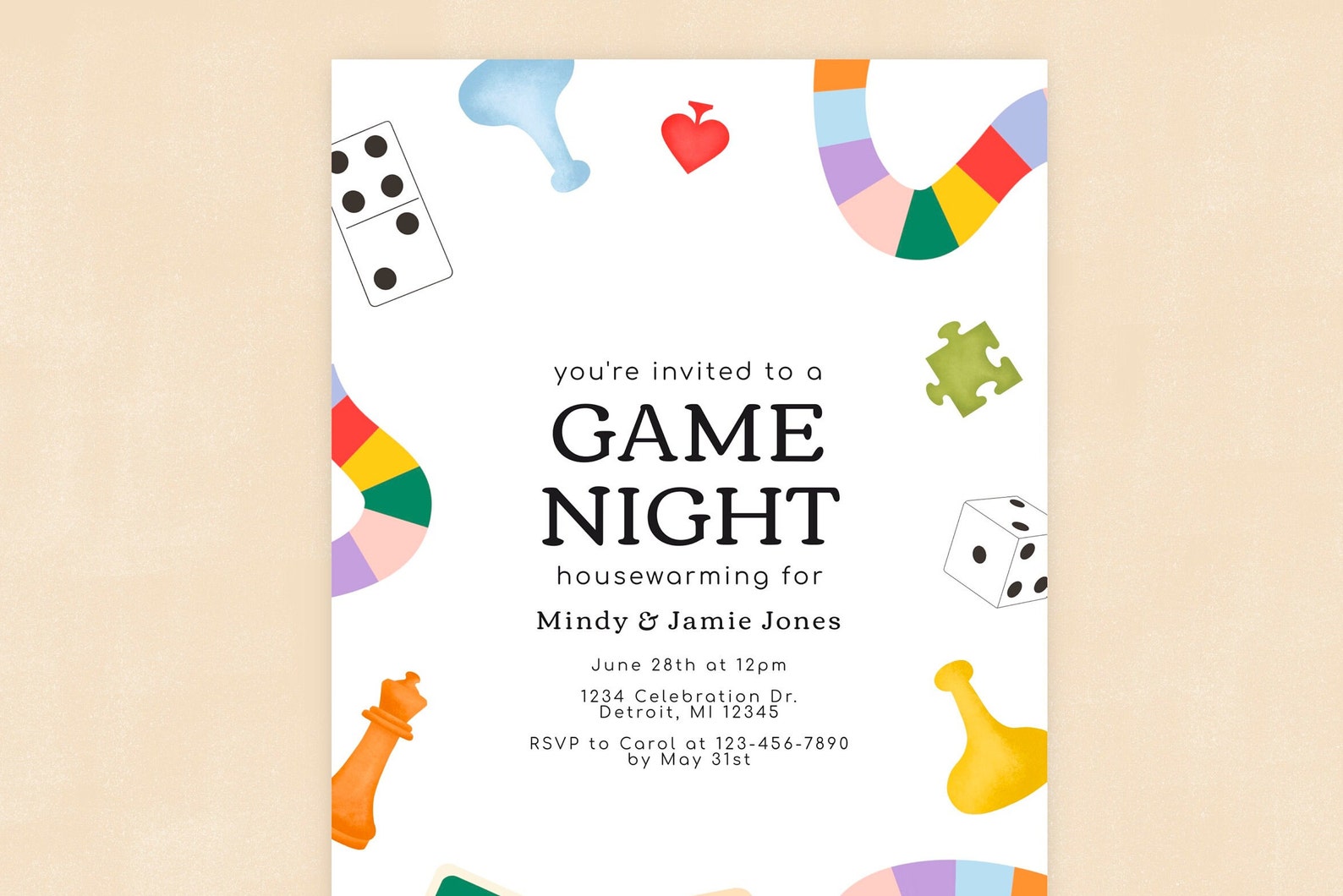 Game Night Game Night Housewarming Invitation Board Card - Etsy