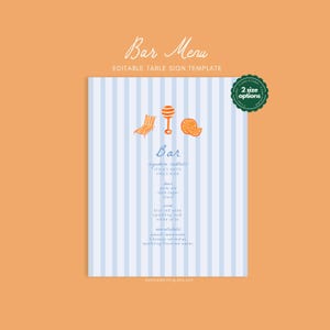 Olivia | Bar Menu for Baby Shower Template, Blue Stripes, Summer Design ...