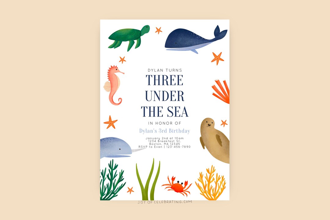 Ocean Life 3rd Birthday Party Theme Three Under the Sea - Etsy
