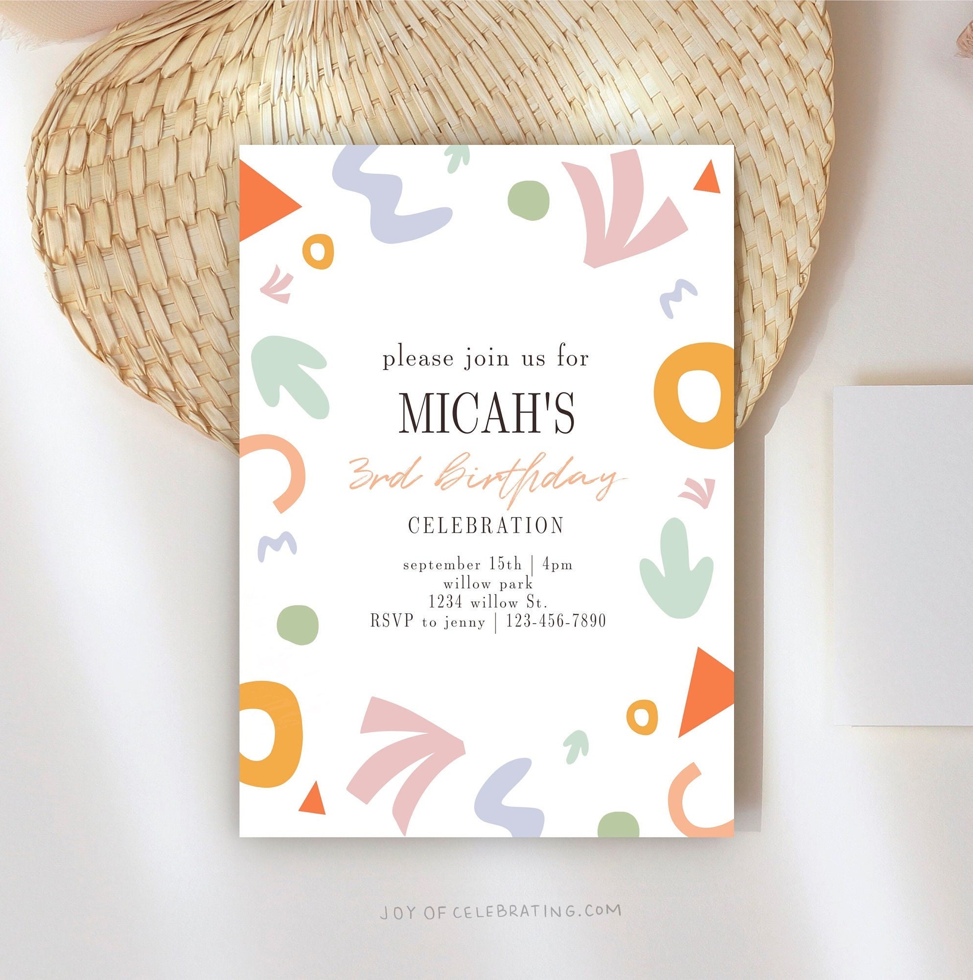 Funky Blocks Fun Unique Colorful Shapes Birthday Invitation Template ...