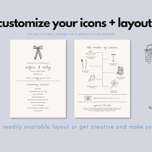 Sofia | 5x7 Fully Customizable Doodle 2 Sided Wedding Program ...