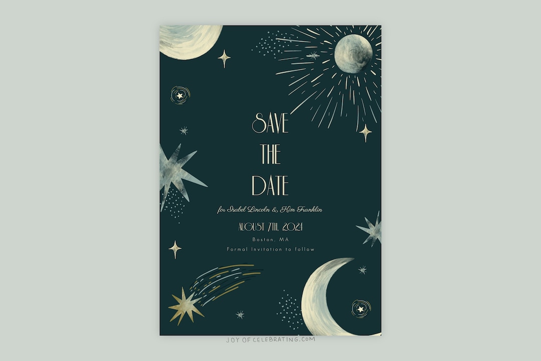 Starry Skies | Celestial Sky Wedding Save the Date, Moon and Stars ...