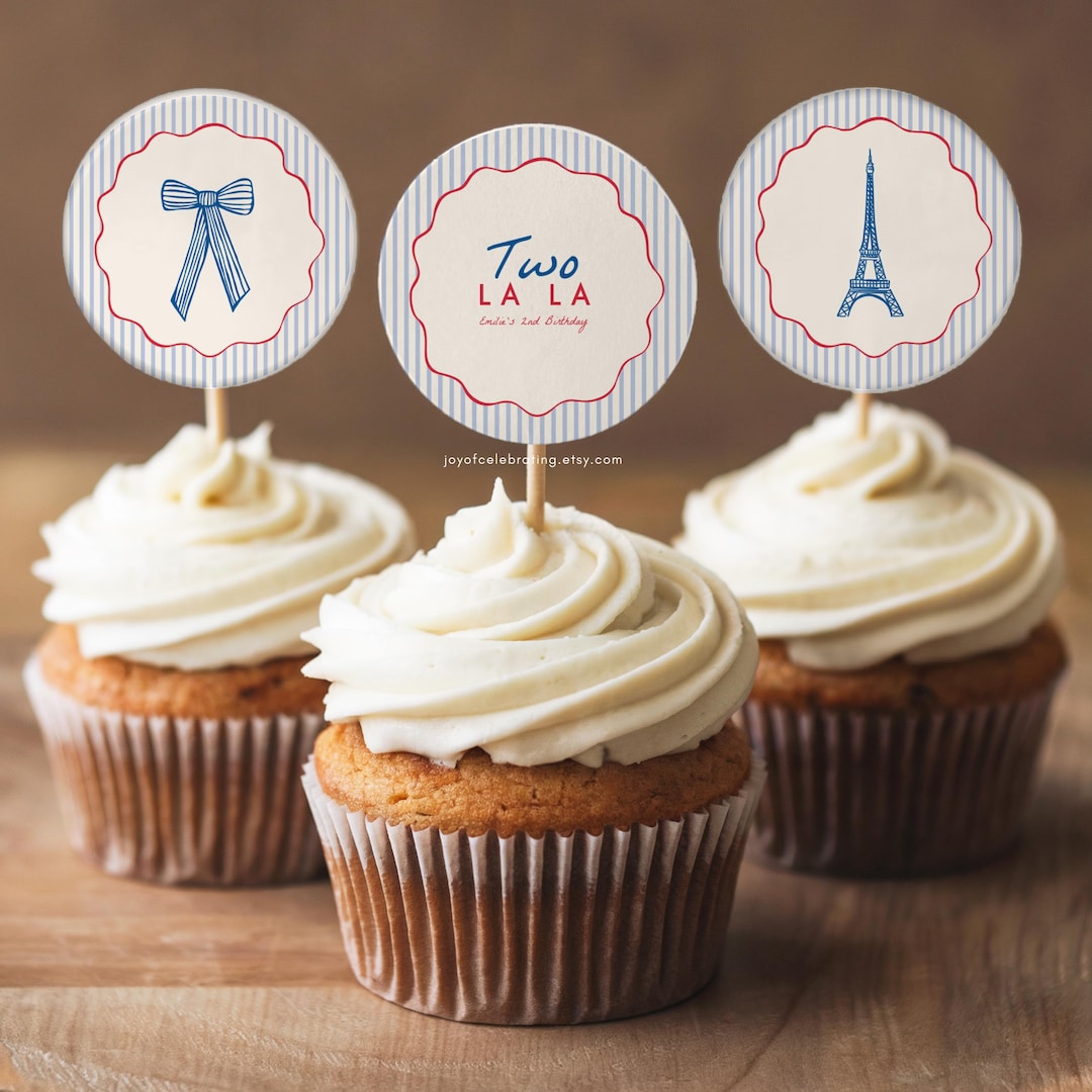 EMILIE | Paris French Themed Party Cupcake Toppers, Modern Simple ...
