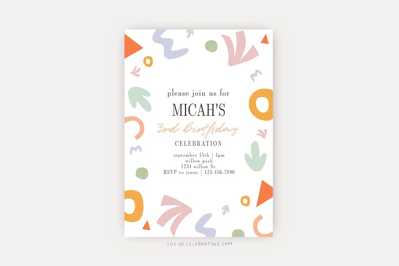 Funky Blocks Fun Unique Colorful Shapes Birthday Invitation - Etsy