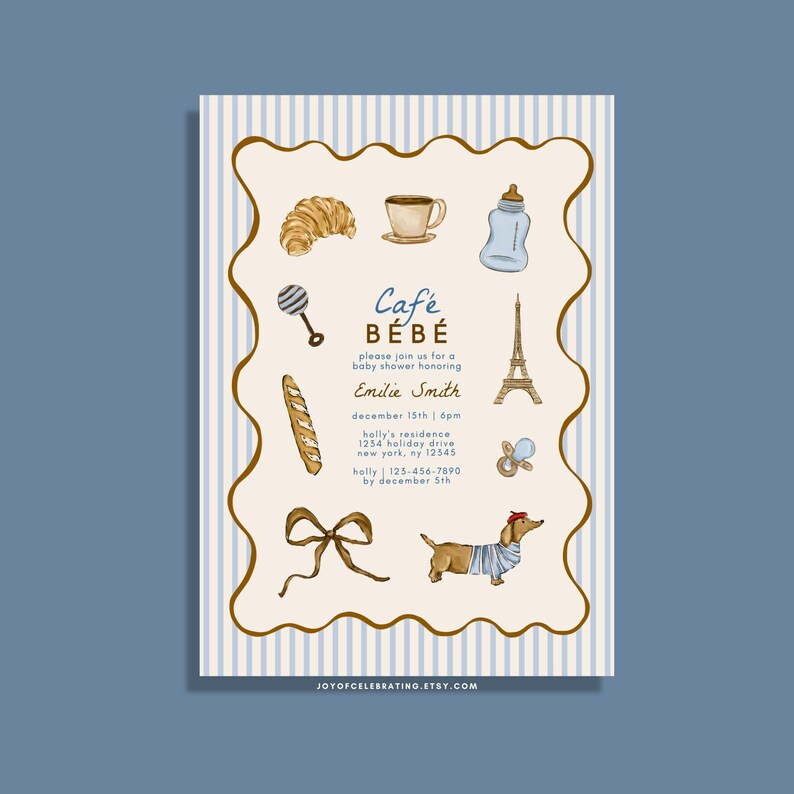 Anna | Cafe Bebe French Baby Shower Invitation Template, French Coffee ...