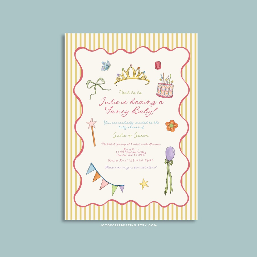 Julie | Fancy Colorful Striped Baby Shower Invitation Template, Cute ...