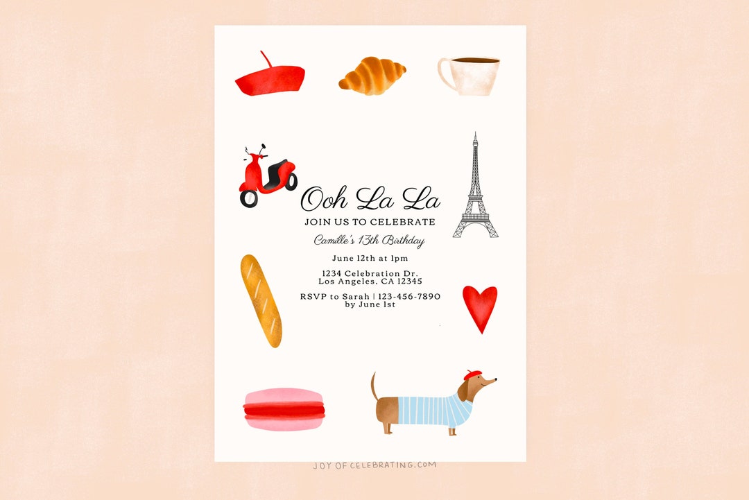 Party La La | Ooh La La Party in Paris Themed Birthday Invitation ...